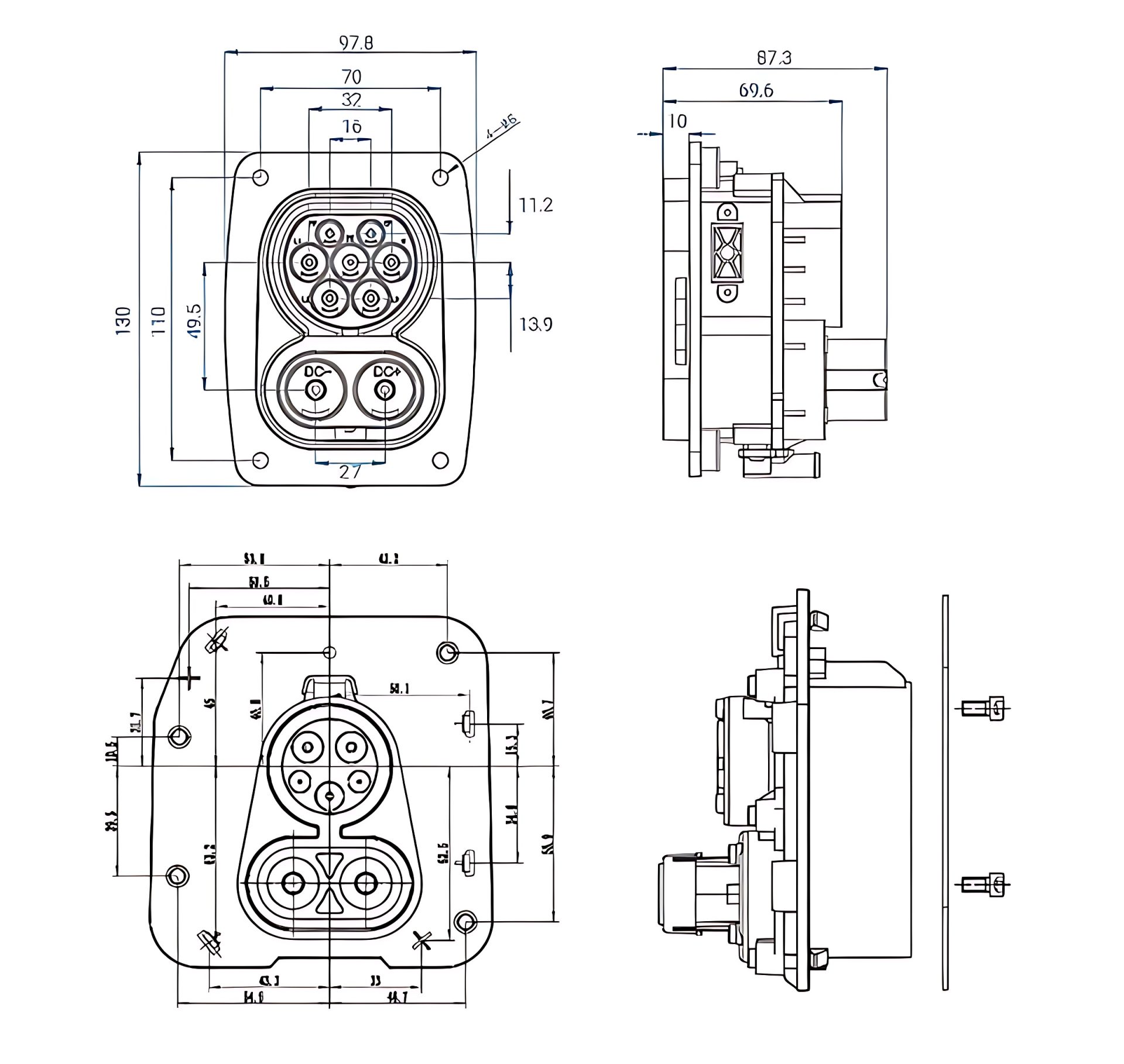 CCS COMBO1 125A 600V Charging Plug Connector Single Phase EV Quick ...