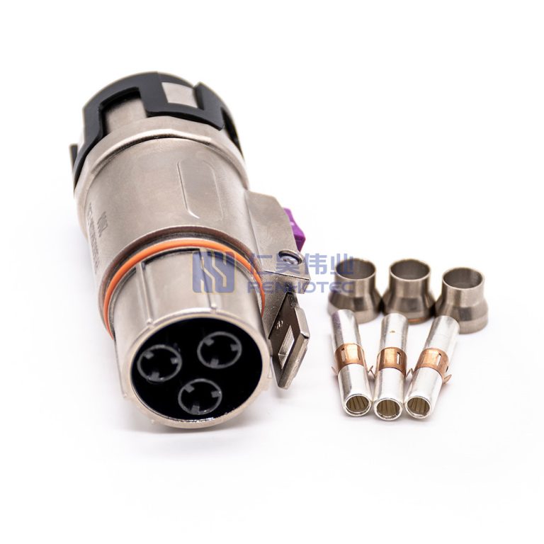 High Voltage 3 Pin Plug 50A Shielded Z Key Straight Connector