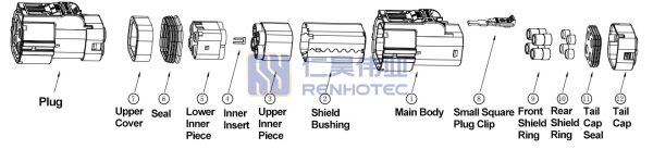 2 Pin High Voltage Interlock Connector Plug 40A 6mm2 Shielded Cable A ...