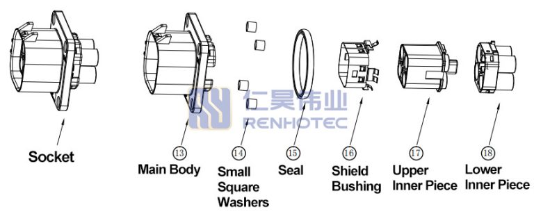 4 Pin High Power Connector 40A 6mm2 A Key Shielded for PDU