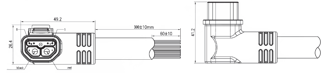 2+5Pin Hybrid Power Connector 60A 1000V DC IP67 Waterproof Right Angle Plug